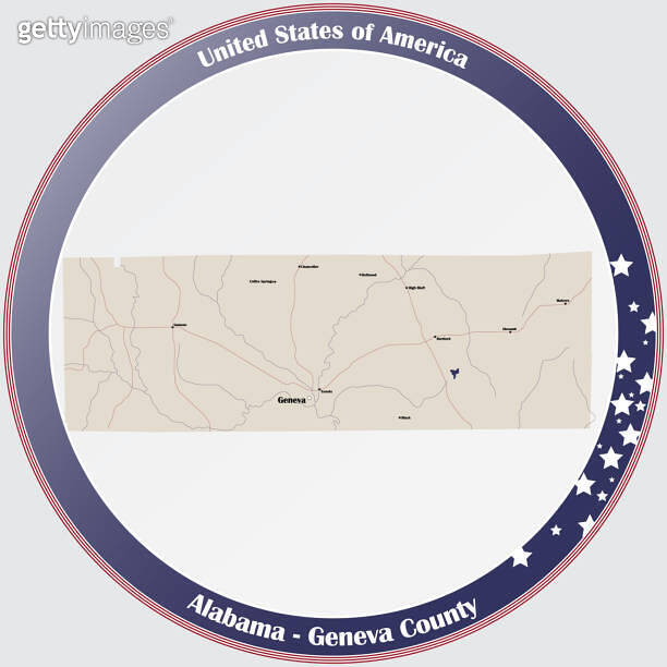 Map of Geneva County in Alabama (1254577071) - 게티이미지뱅크