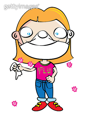 funny cute white girl with flu mask disease prevention cartoon 이미지 ...