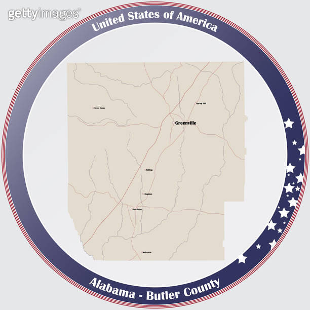 Map of Butler County in Alabama (1254029767) 일러스트, 무료 일러스트 - 게티이미지뱅크