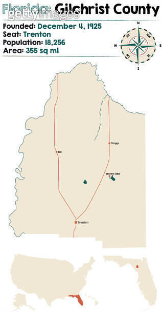Map of Gilchrist County in Florida 이미지 (1218166399) - 게티이미지뱅크