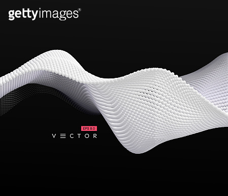 3D wavy background. Array with dynamic emitted particles. A wave formed from many spheres ...