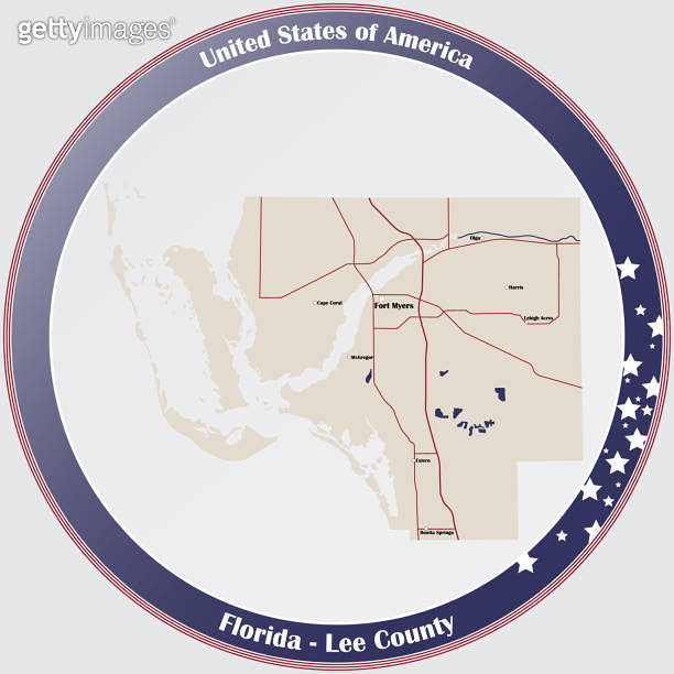 Map of Lee County in Florida 이미지 (1273888387) - 게티이미지뱅크