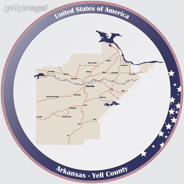 Map of Yell County in Arkansas 이미지 (1263842160) - 게티이미지뱅크