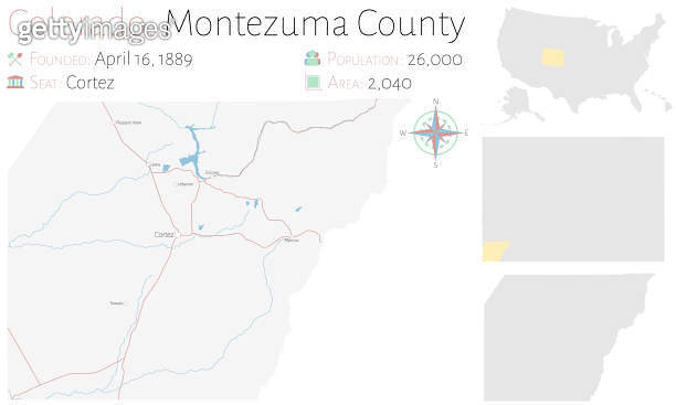 Map of Montezuma County in Colorado 이미지 (1199183032) - 게티이미지뱅크