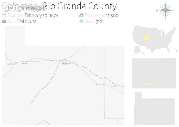 Map of Rio Grande County in Colorado 이미지 (1202974613) - 게티이미지뱅크