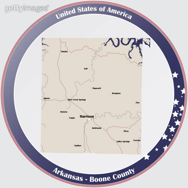 Map of Boone County in Arkansas 이미지 (1257548956) - 게티이미지뱅크