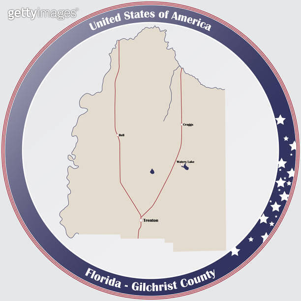 Map of Gilchrist County in Florida 이미지 (1271921608) - 게티이미지뱅크