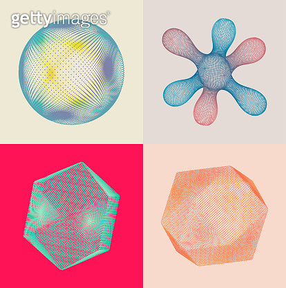 Sphere and crystal consisting of small particles. Object with dots ...