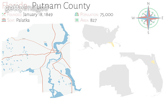 Map of Putnam County in Florida 이미지 (1227167039) - 게티이미지뱅크