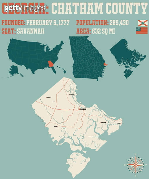 Map of Chatham County in Georgia 이미지 (1279938209) - 게티이미지뱅크