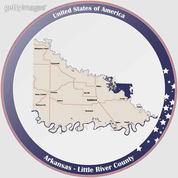 Map of Little River County in Arkansas 이미지 (1262582285) - 게티이미지뱅크