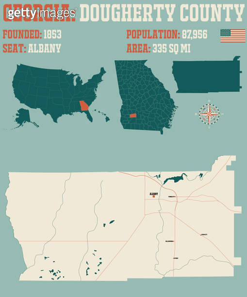 Map of Dougherty County in Georgia (1285230028) 일러스트, 무료 일러스트 - 게티이미지뱅크
