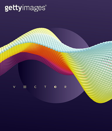 3D wavy background. Array with dynamic emitted particles. A wave formed from many spheres ...