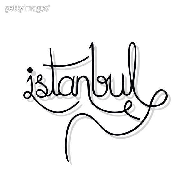 Hand written city name of Istanbul. Hand lettering in black color, grey ...