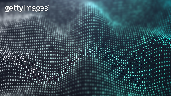 Illustration of Futuristic Abstract Background,Particle shape of waves,binary code motion ...
