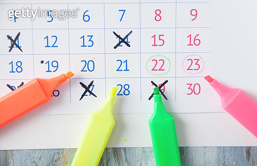 Calendar with a markers. Reminder. Date 이미지 (1280495341) - 게티이미지뱅크