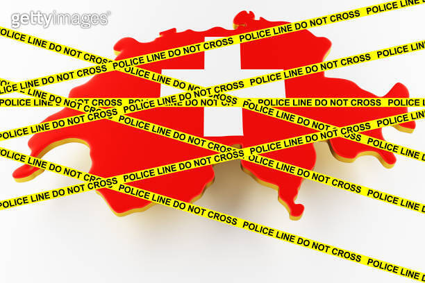Switzerland crime concept, police investigation. 3D map of Switzerland ...