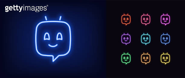 Neon chat bot, glowing icon. Neon voice assistant, virtual chatbot in ...