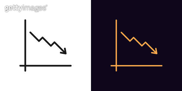 Outline downfall chart icon. Linear drop chart sign, down arrow with ...