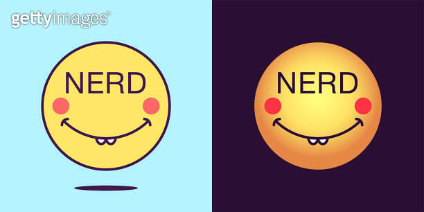 Emoji face icon with phrase Nerd. Dilly emoticon with text Nerd. Set of ...