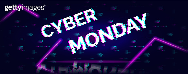 Cyber monday sale glitch neon symbol on abstract futuristic background ...