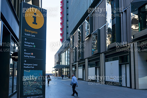 Barangaroo precinct tourist information and navigation sign with map ...