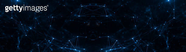 Abstract ultra wide plexus structure of many glowing lines and ...