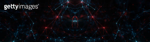 Abstract ultra wide plexus structure of many glowing lines and ...