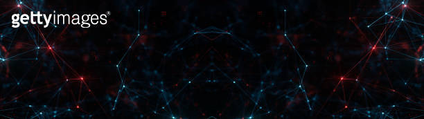 Abstract ultra wide plexus structure of many glowing lines and ...