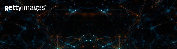 Abstract ultra wide plexus structure of many glowing lines and ...