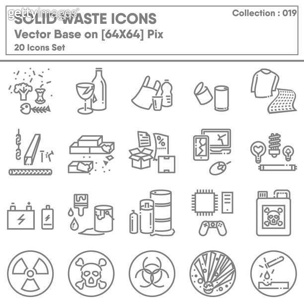 Garbage Category and Solid Waste Icon Set, Icons Collection of Garbages ...