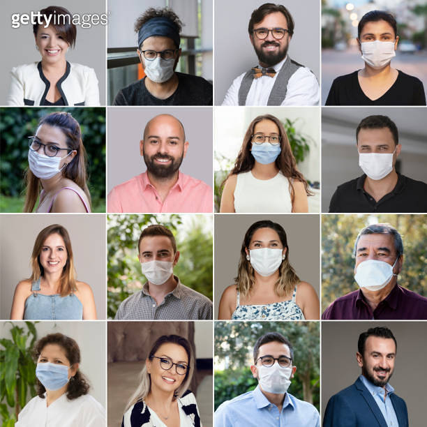 Group of people (Multiple image) wearing face mask portraits 이미지 ...