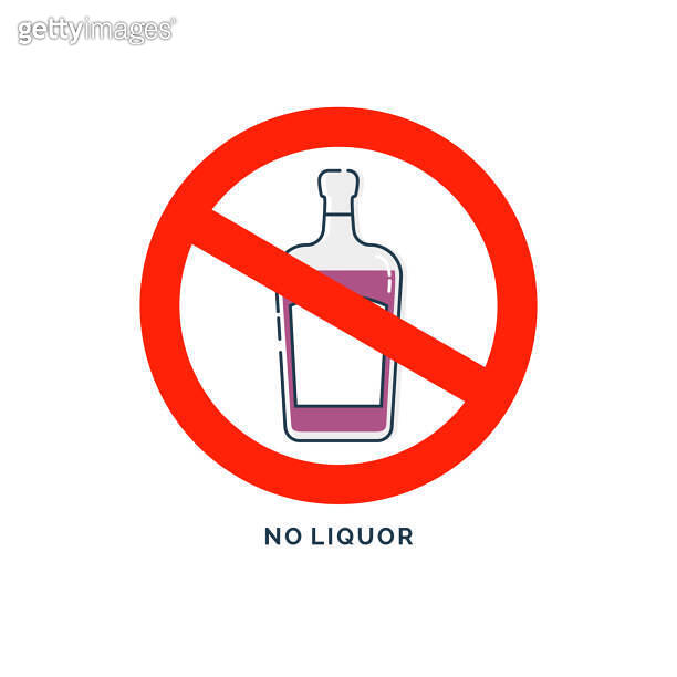 Prohibition alcohol. Sign no liquor. Color illustration of a glass of ...