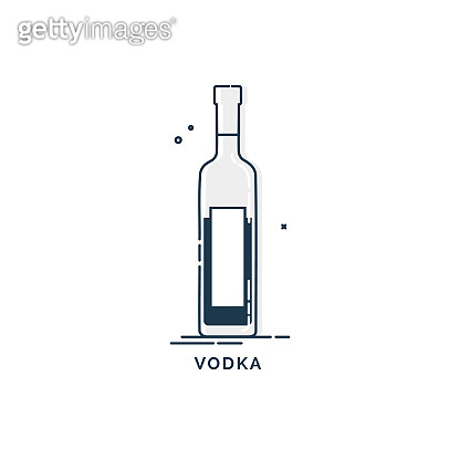 Bottle vodka line art in flat style. Restaurant alcoholic illustration ...