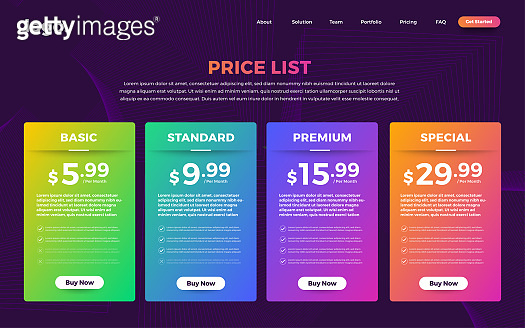 UI User Interface Price List 03 (1225351671) - 게티이미지뱅크