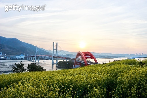 Aerial View of Sacheon Cable Car at Sunrise, Sacheon, Gyeongnam, South ...