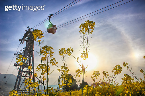 Aerial View of Sacheon Cable Car at Sunrise, Sacheon, Gyeongnam, South ...