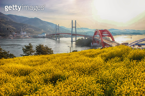 Aerial View of Sacheon Cable Car at Sunrise, Sacheon, Gyeongnam, South ...