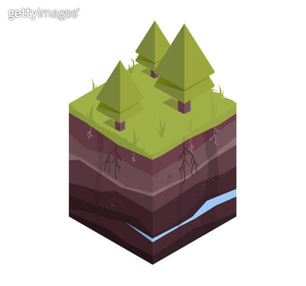 Underground layers of earth, groundwater, layers of grass. Cross ...