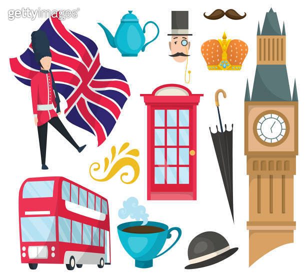 Hand drawn doodle United Kingdom. Set vector illustration UK icons ...