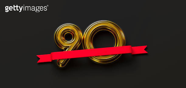 90th birthday card golden letters and red ribbon (1202688120) - 게티이미지뱅크
