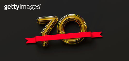 70th birthday card golden letters and red ribbon 이미지 (1202688132) - 게티이미지뱅크