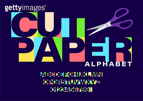 Set of colorful paper cut letters and numbers. Letters cut out of paper ...