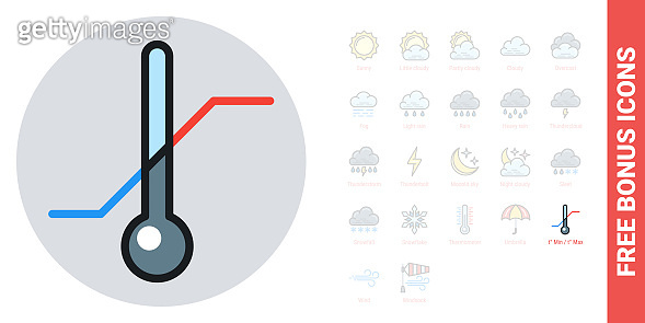 Thermometer with minimum and maximum temperature icon for weather ...
