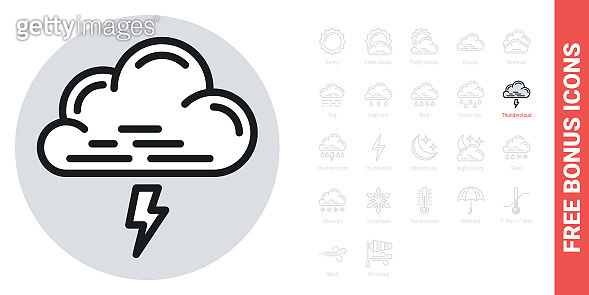 Thundercloud, storm cloud or thunderstorm icon for weather forecast ...