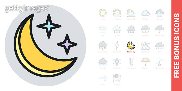 Starry and moonlit sky icon for weather forecast application or widget ...