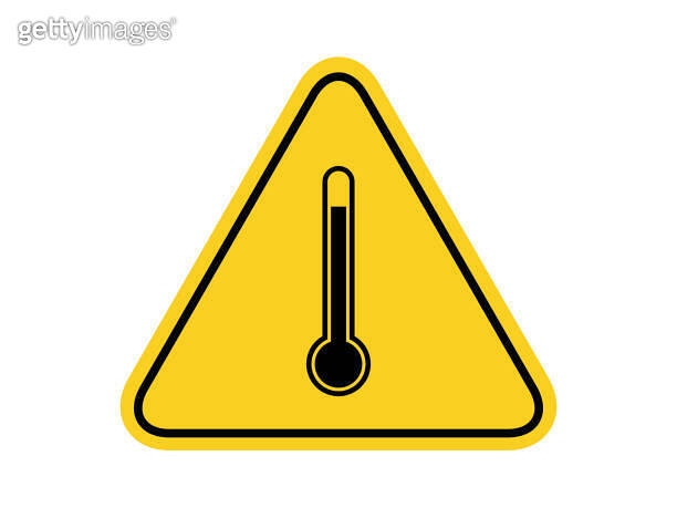 isolated caution hight temperature thermometer, common hazards symbols ...