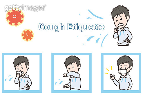 This is an illustration set of cough etiquette. Vector image. 이미지 ...