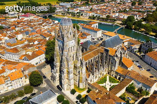 Summer view of historic areas of Saintes with cathedral, France ...