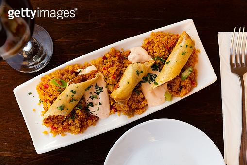Tasty Moroccan lamb spring roll with harissa and couscous 이미지 ...